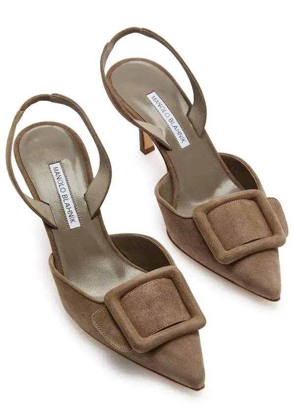 Manolo Blahnik Maysli 70 Suede Slingback Pumps - Brown