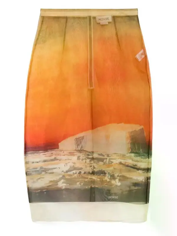 Monse Printed Organza Pencil Skirt - Orange