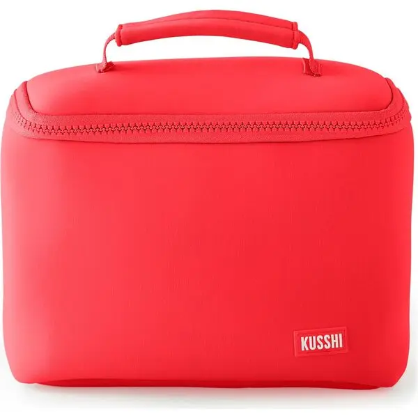 KUSSHI Neoprene Train Case - Coral Red/periwinkle