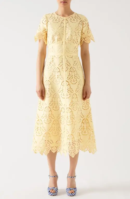 LK BENNETT Georgia Embroidered Midi Dress - Yellow
