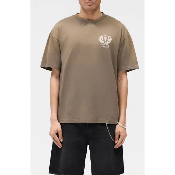 REPRESENT Crest Oversize Graphic T-shirt - Dark Taupe