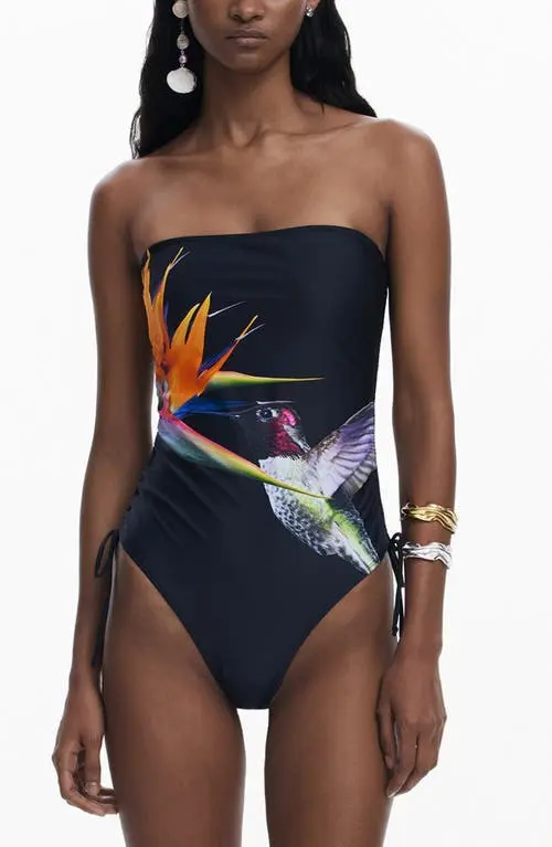 Desigual Hummingbird Printed One-piece Swimsuit - Black