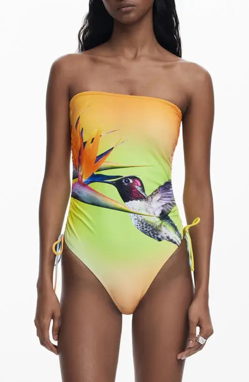 Desigual Hummingbird Printed One-piece Swimsuit - Yellow Multi