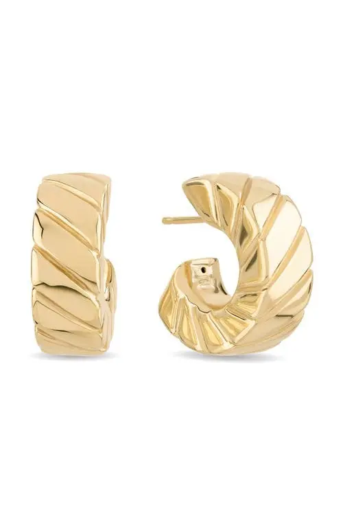 Lana Jewelry 14k Gold Wide Grooved Huggie Hoop Earrings - Yellow Gold