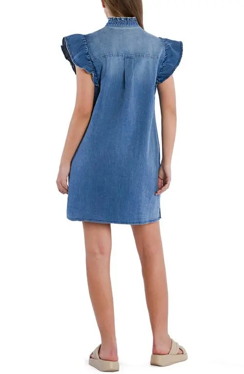 WASH LAB DENIM Ruffle Denim Mini Dress