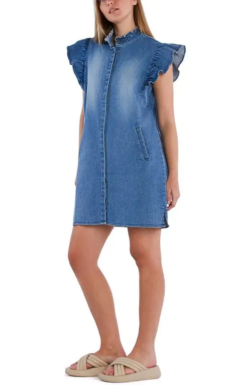 WASH LAB DENIM Ruffle Denim Mini Dress