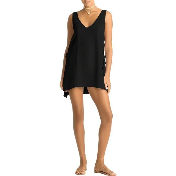 Vitamin A® Riviera Sleeveless Linen Cover-up Minidress - Black