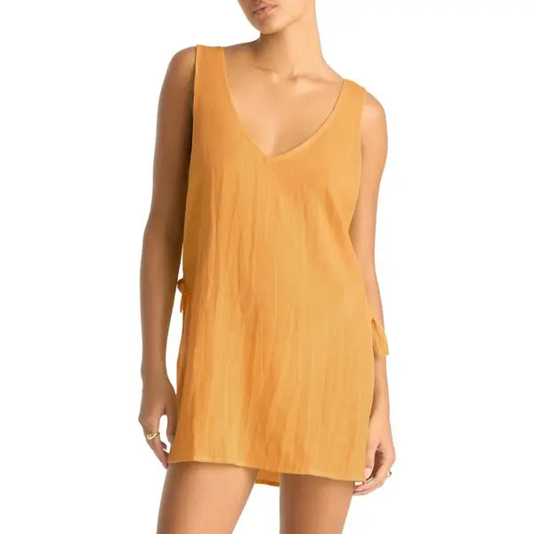 Vitamin A® Riviera Sleeveless Linen Cover-up Minidress - Creamsicle