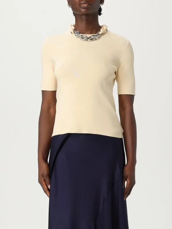 Rabanne Knit T-shirt With Textured Neckline - Beige