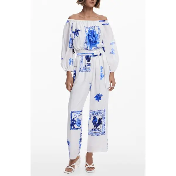 Desigual Printed Off-the-shoulder Jumpsuit