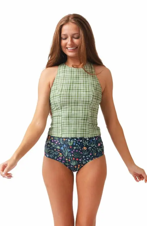 LIME RICKI SWIMWEAR Racerback Tankini Top - Fern Gingham