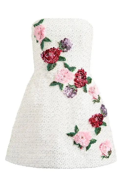 HELSI Frida Floral Appliqué Sequin Mini Dress - White