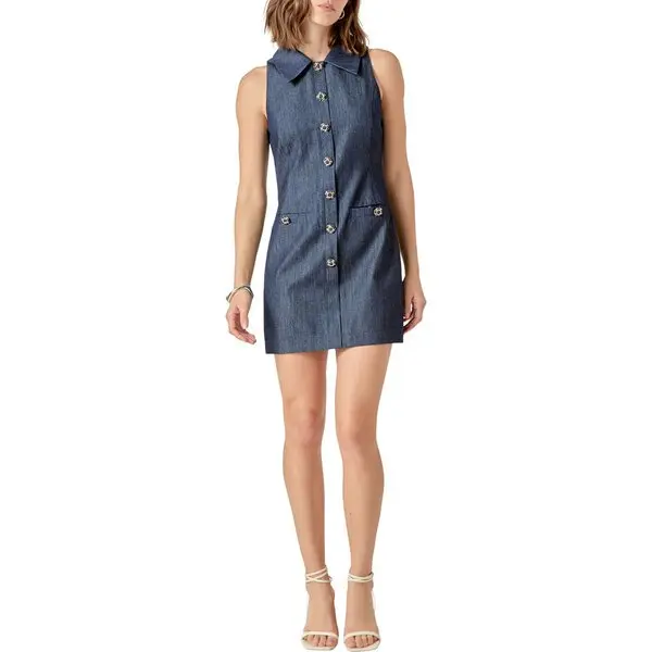 Endless Rose Point Collar Denim Mini Shirtdress