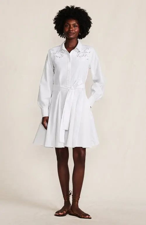 LANDS' END Poplin Button Front Dress With Godets - White