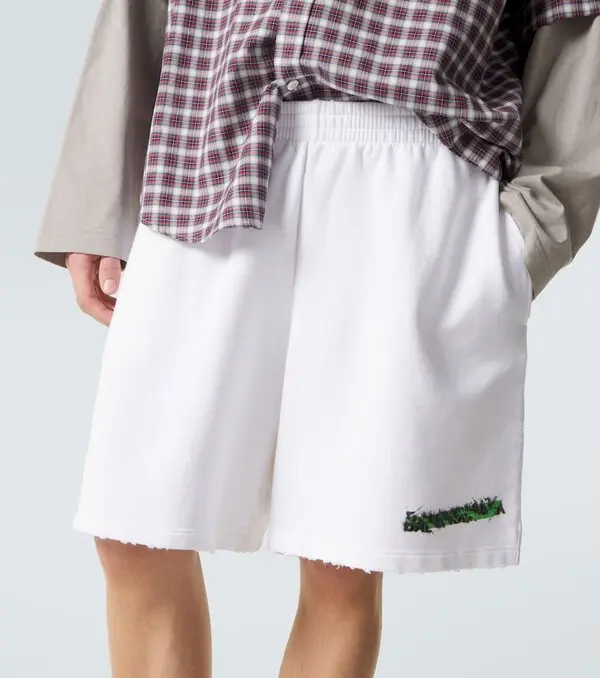 Balenciaga Logo Fleece Shorts - White