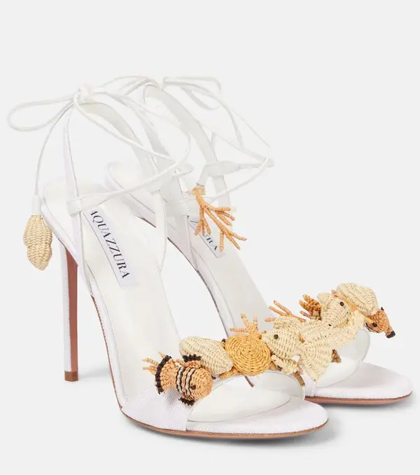 AQUAZZURA Marea 105 Raffia Sandals - White