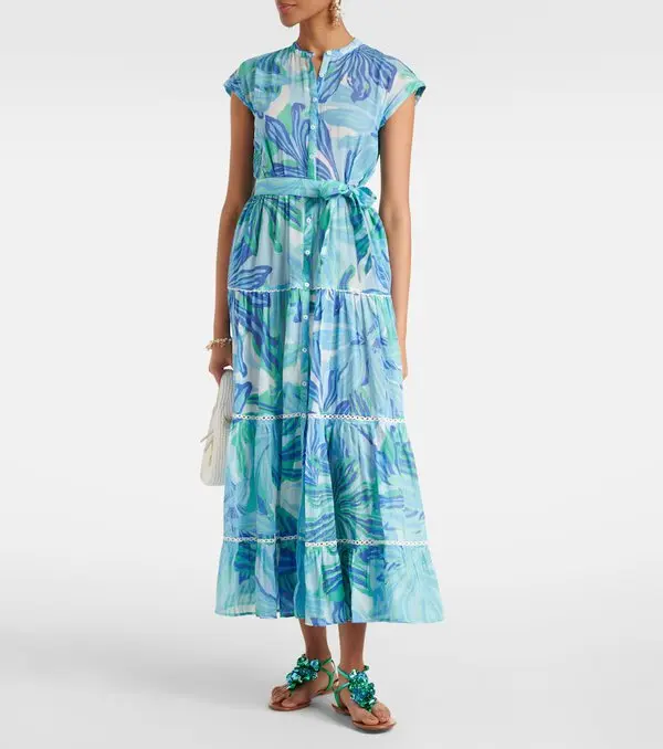 Poupette St Barth Kora Printed Cotton Gauze Maxi Dress - Blue