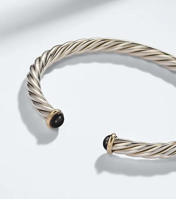 David Yurman 14k Yellow Gold And Sterling Onyx Cuff Bracelet