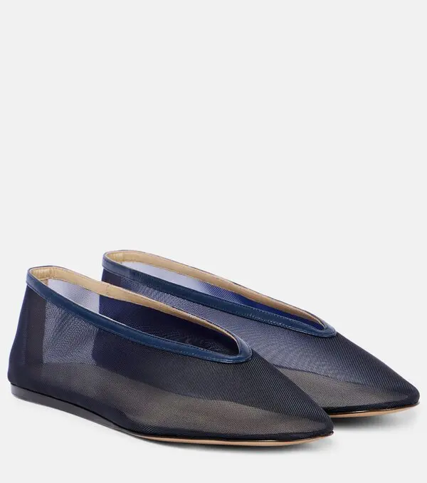 Le Monde Beryl Luna Leather-trimmed Mesh Ballet Flats - Blue