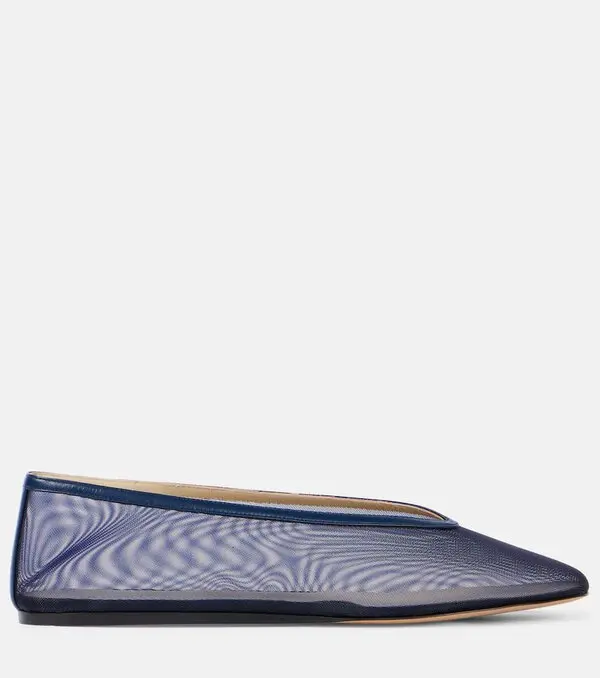 Le Monde Beryl Luna Leather-trimmed Mesh Ballet Flats - Blue