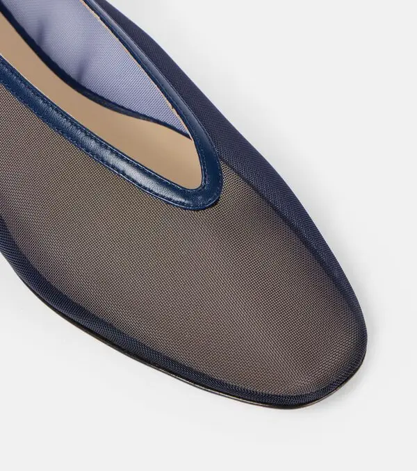 Le Monde Beryl Luna Leather-trimmed Mesh Ballet Flats - Blue