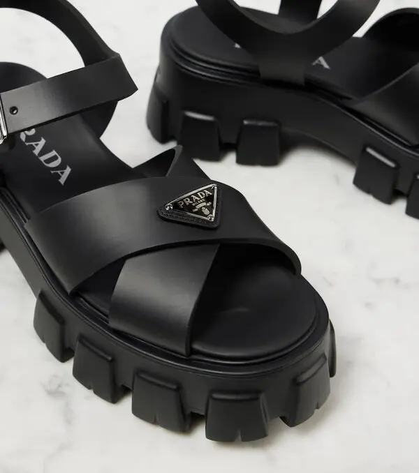 Prada Monolith Platform Sandals - Black