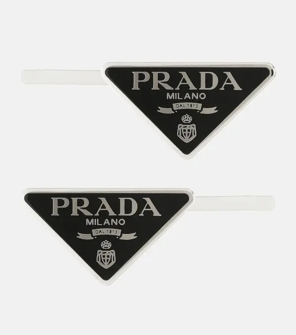 Prada Set Of Two Logo Hair Clips - Black