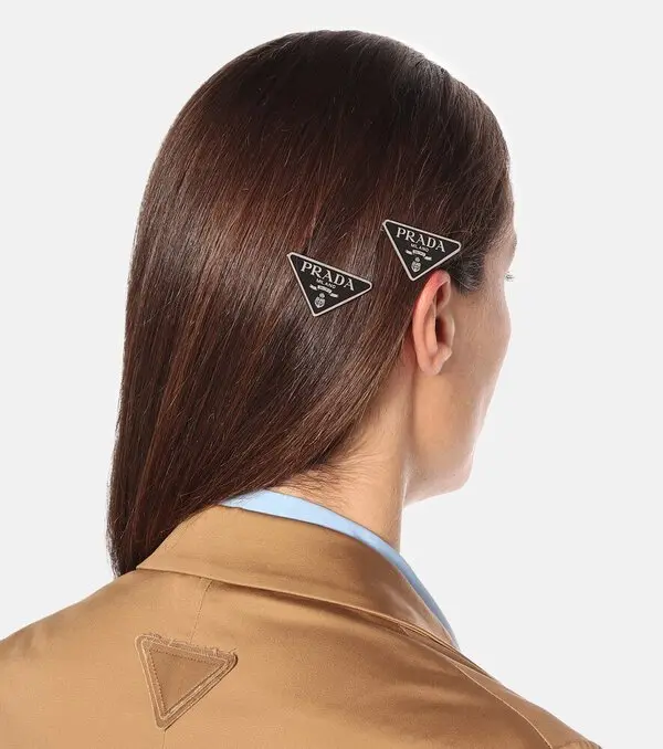 Prada Set Of Two Logo Hair Clips - Black