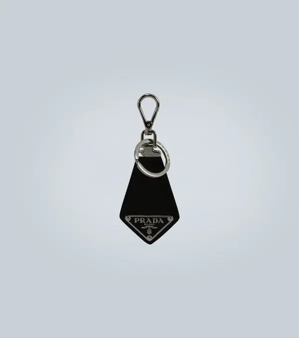 Prada Leather Key Ring With Logo - Black