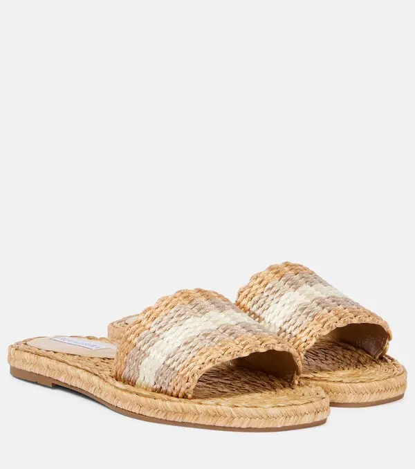 AQUAZZURA Playa Raffia Slides - Neutrals