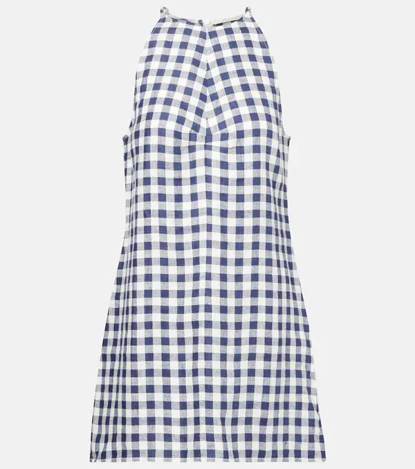 Asceno Antigua Gingham Linen Mini Dress - Blue