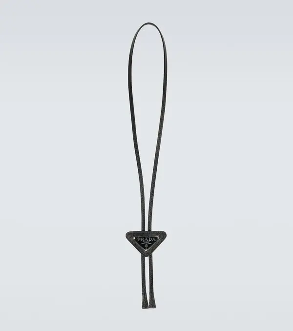 Prada Saffiano Bolo Tie With Triangle Logo - Black