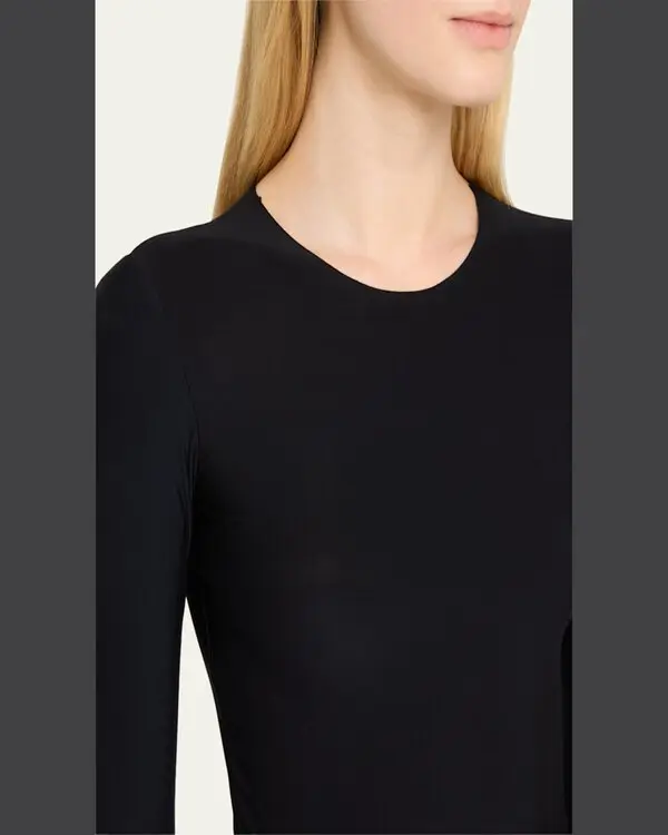 Commando Butter Long-sleeve Crewneck Thong Bodysuit - Black