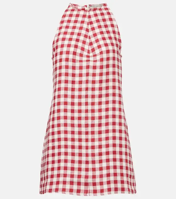 Asceno Antiqua Gingham Linen Minidress - Red
