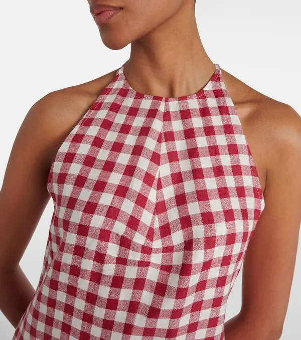 Asceno Antiqua Gingham Linen Minidress - Red