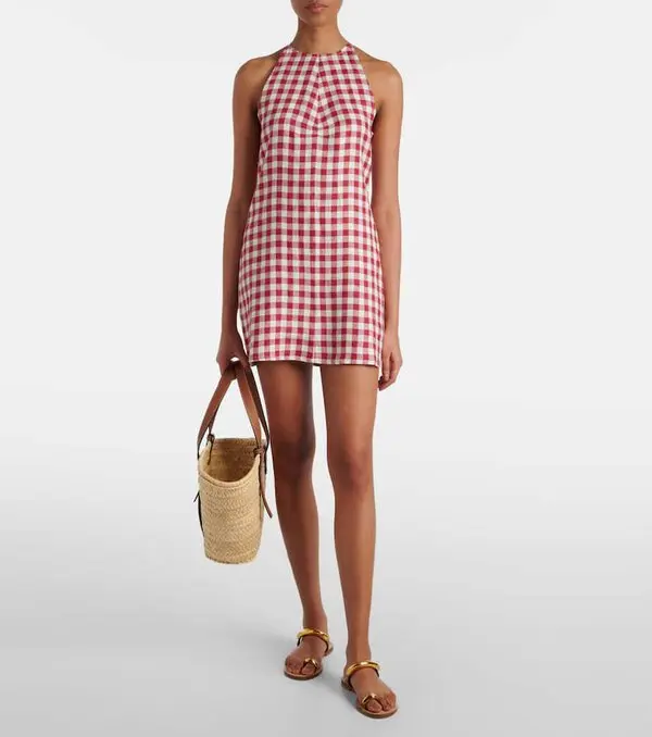 Asceno Antiqua Gingham Linen Minidress - Red