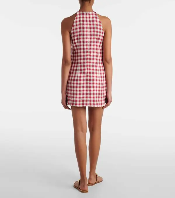 Asceno Antiqua Gingham Linen Minidress - Red