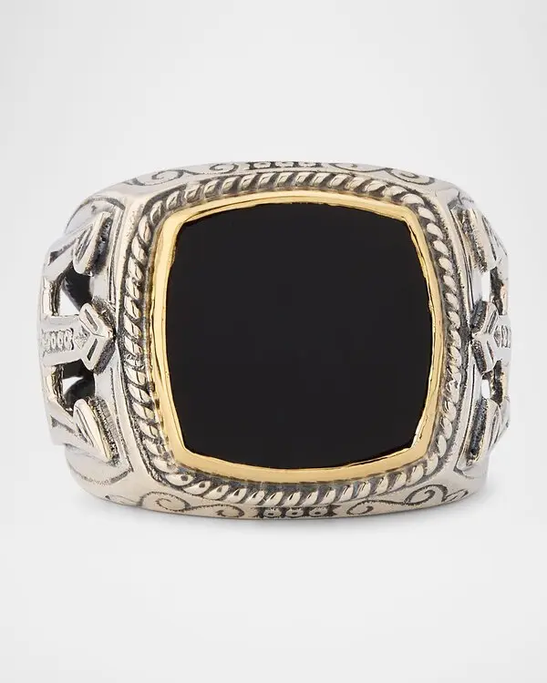 Konstantino Sterling Silver And 18k Gold Black Signet Ring - Onyx