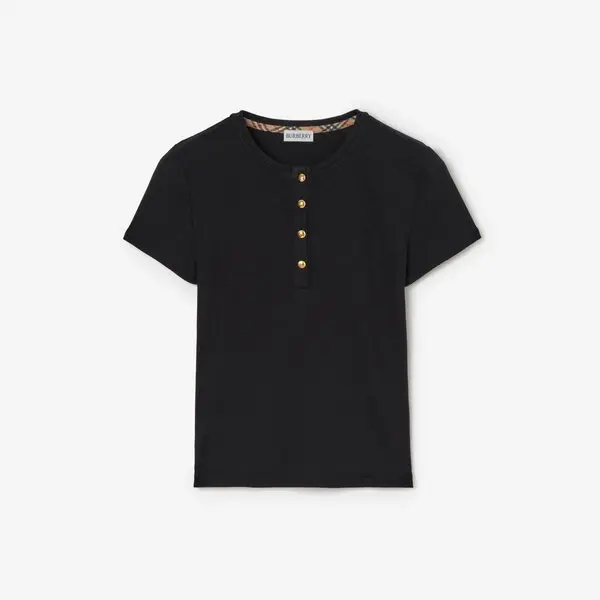 Burberry Cropped Ribbed Cotton T-shirt With Equestrian Knight Design - Black