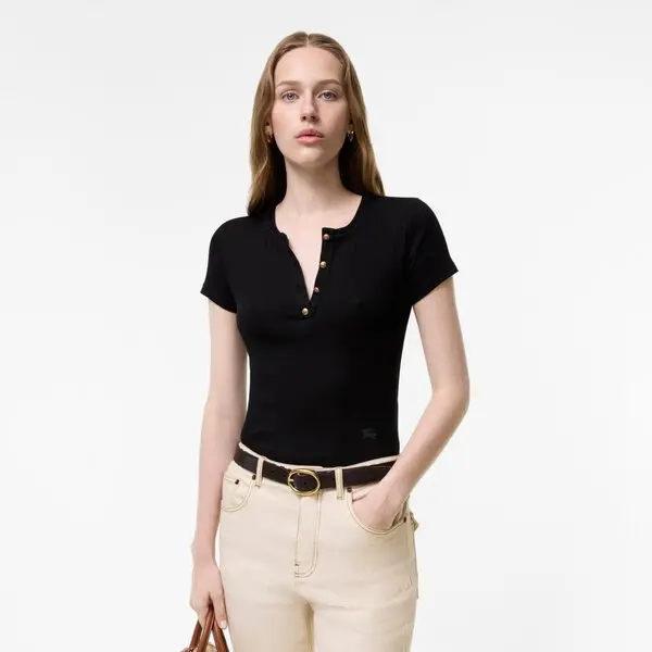 Burberry Cropped Ribbed Cotton T-shirt With Equestrian Knight Design - Black