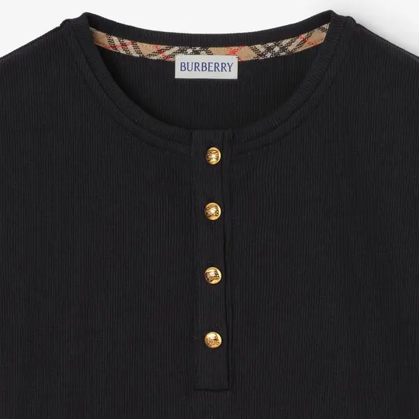 Burberry Cropped Ribbed Cotton T-shirt With Equestrian Knight Design - Black