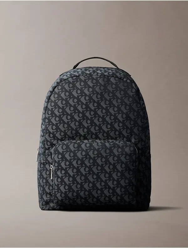 Calvin Klein Monogram Jacquard Zip Backpack - Black/gray