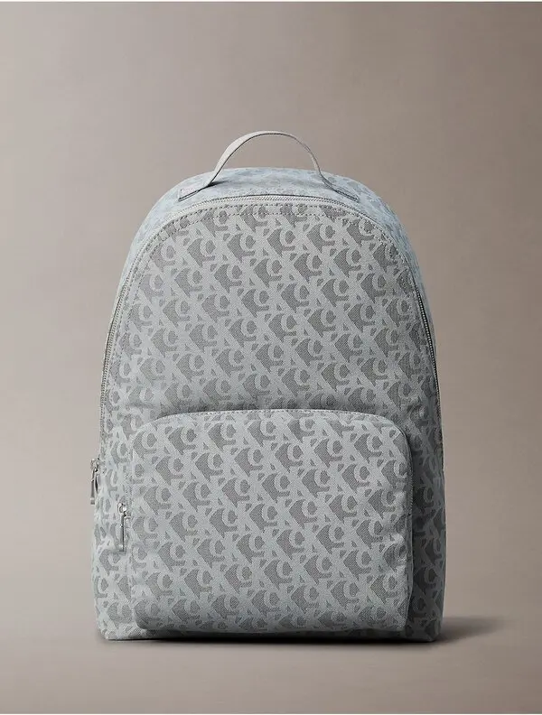 Calvin Klein Monogram Jacquard Zip Backpack - Campus Grey
