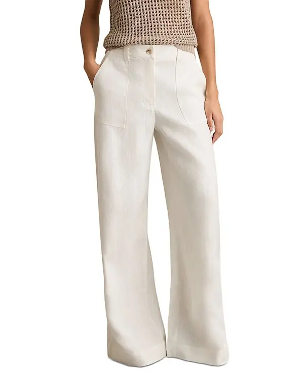 REISS Petite Ashby Wide Leg Linen Trousers - White