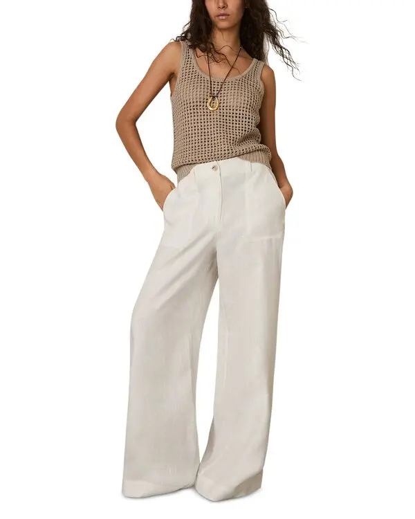 REISS Petite Ashby Wide Leg Linen Trousers - White