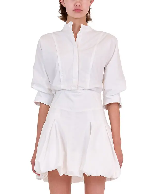 Simkhai Effie Bubble Hem Poplin Shirt Dress - White