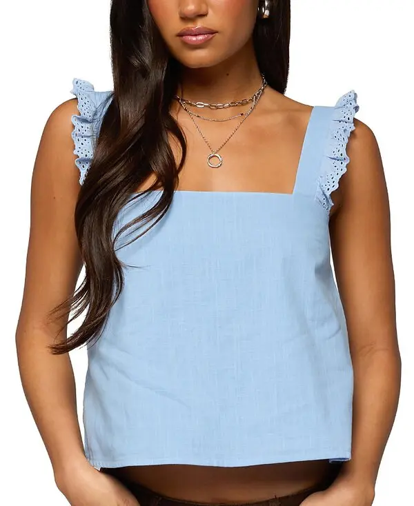 EDIKTED Viviana Linen Look Top - Light-blue