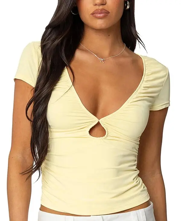 EDIKTED Burkley Keyhole Gathered Top - Yellow