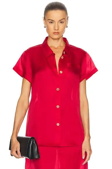 Khaite Keefe Short Sleeve Button-up Shirt - Raspberry