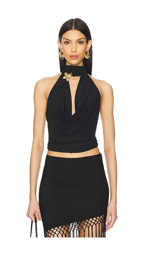 RUNAWAY THE LABEL Farley Top With Gold-tone Floral Brooch